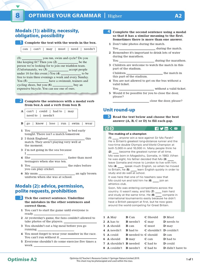 OPT A2 U08 Grammar Higher PDF | PDF
