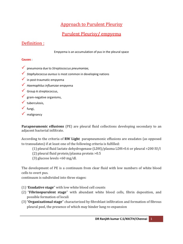Approach To Purulent Pleurisy Purulent Pleurisy Empyema Definition ...