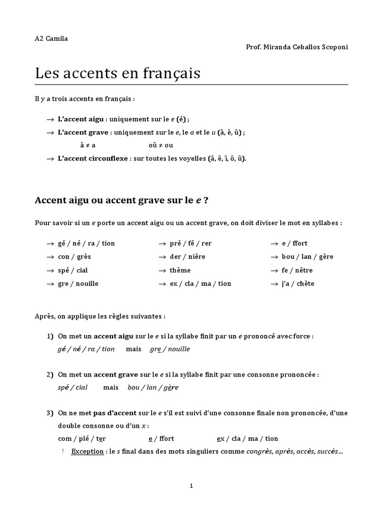 Règles des Accents en Français A2 | PDF