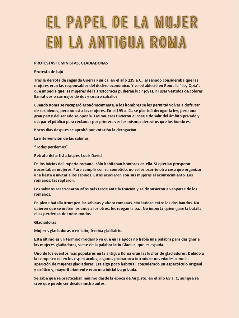 El Papel de La Mujer en La Antigua Roma PDF | PDF | imperio Romano ...