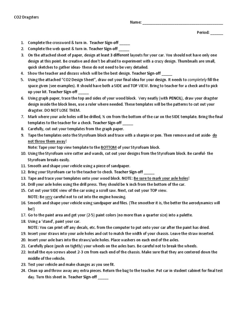 CO2 Car Final Worksheet | PDF | Force | Newton's Laws Of Motion