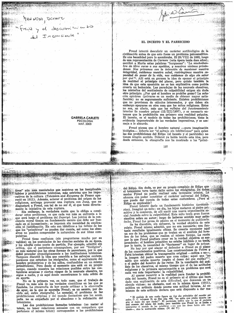 Mannoni Freud Y El Descubrimiento Del Inconciente Cap El Incesto Y El