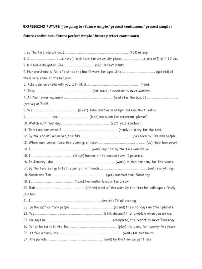 Future Tenses Exercise | PDF