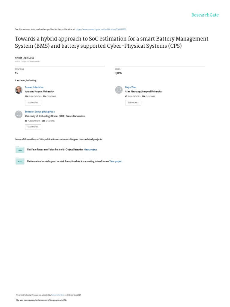 Towards A Hybrid Approach To SoC Estimation For A PDF | PDF | Kalman ...