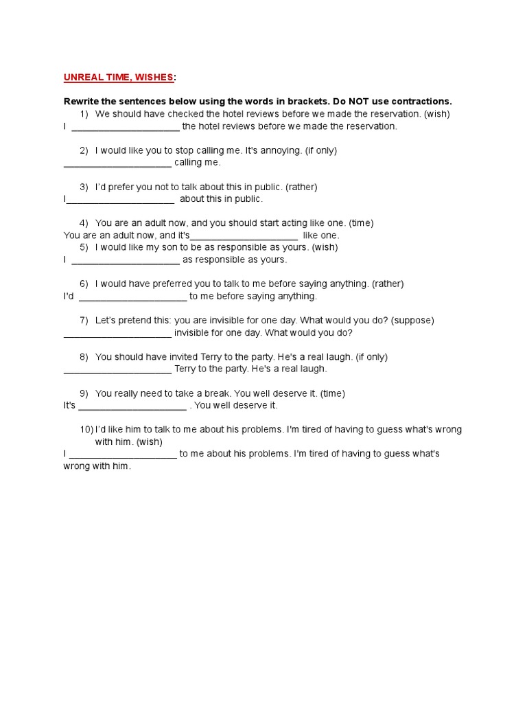 Unreal Past and Wishes Exercises | PDF