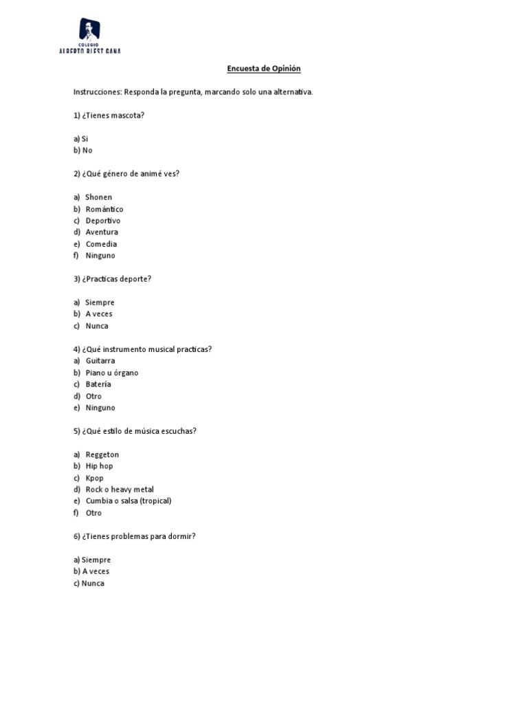 Encuesta sobre intereses y hábitos personales | PDF