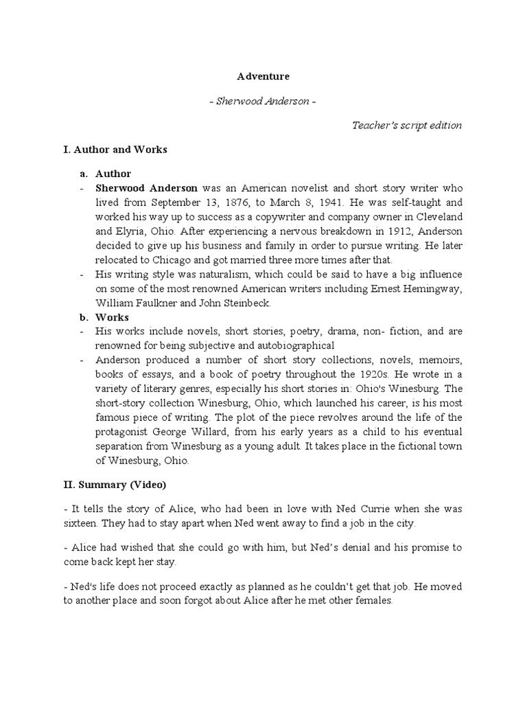 Group 1 Adventure | PDF | Narration | Sherwood Anderson