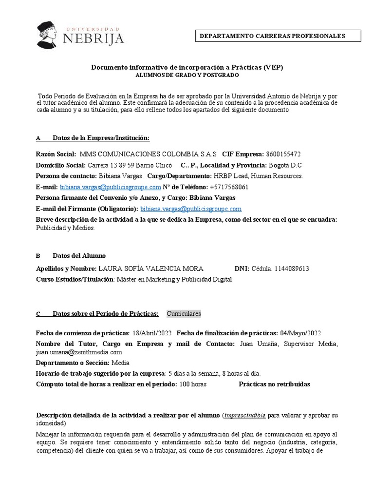 Documento Informativo de Incorporación A Prácticas VEP | PDF