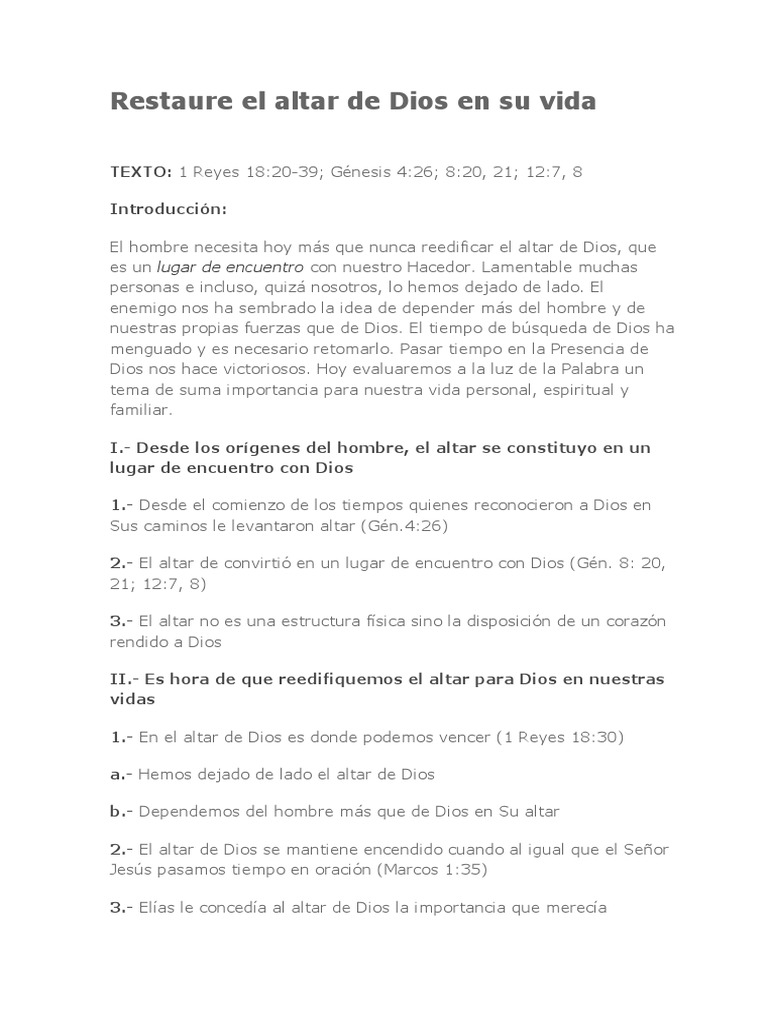 Restaure El Altar de Dios en Su Vida: Texto: Introducción | PDF | Dios | Creencia religiosa y ...