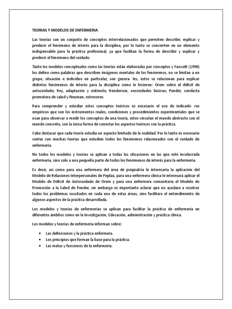 Teorías y Modelos en Enfermería | PDF | Enfermería | Teoría