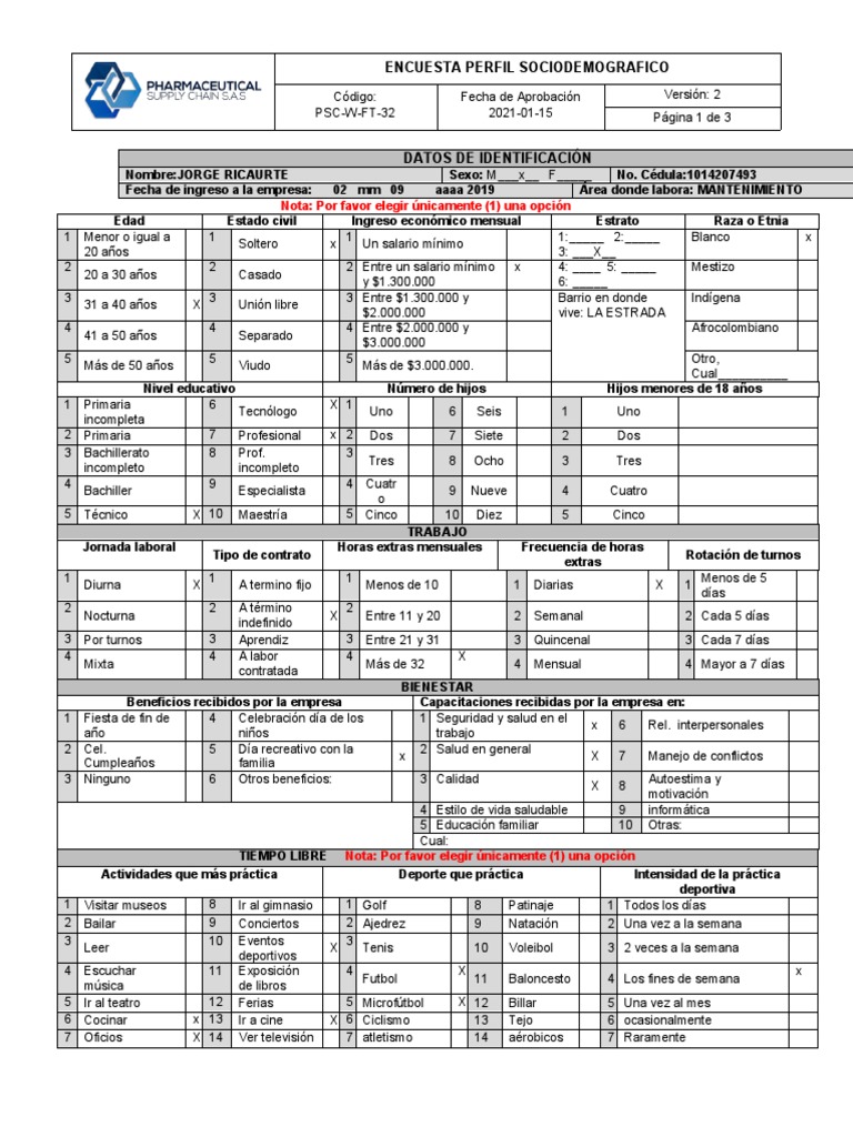 PSC-W-FT-32 Encuesta Perfil Sociodemografo | PDF