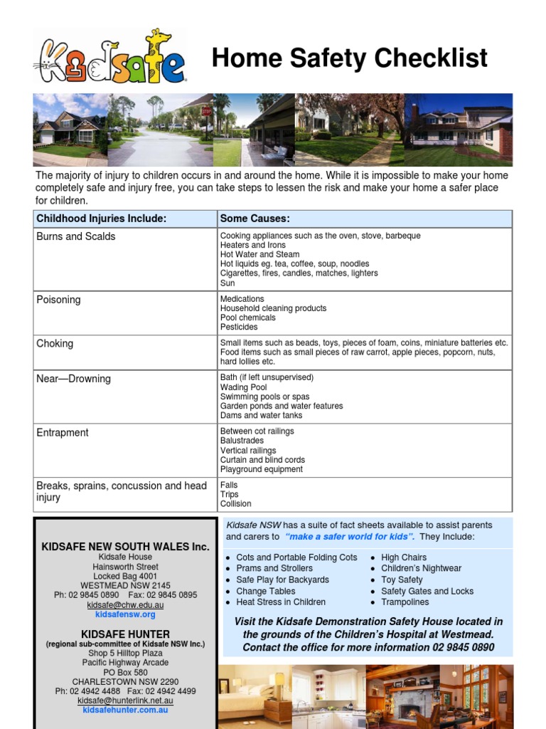 Home Safety Checklist: Childhood Injuries Include: Some Causes ...