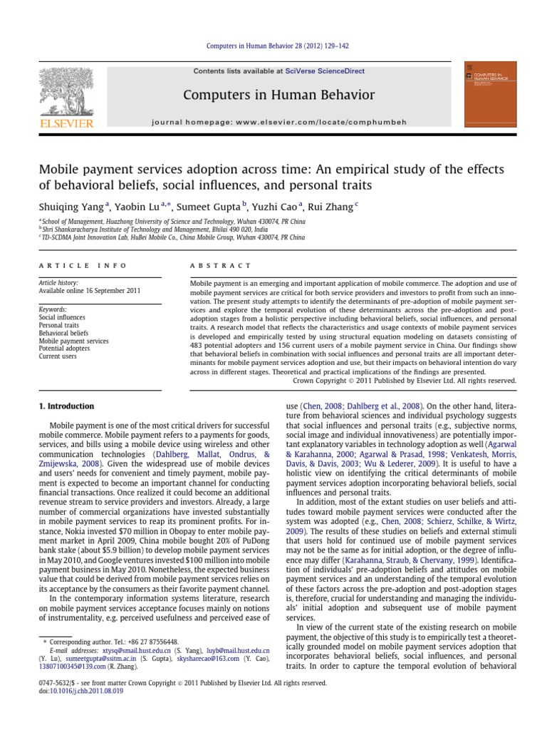 Yang Et Al 2012 - Mobile Payment Services Adoption - Behavioral Beliefs, Social Influences, and ...