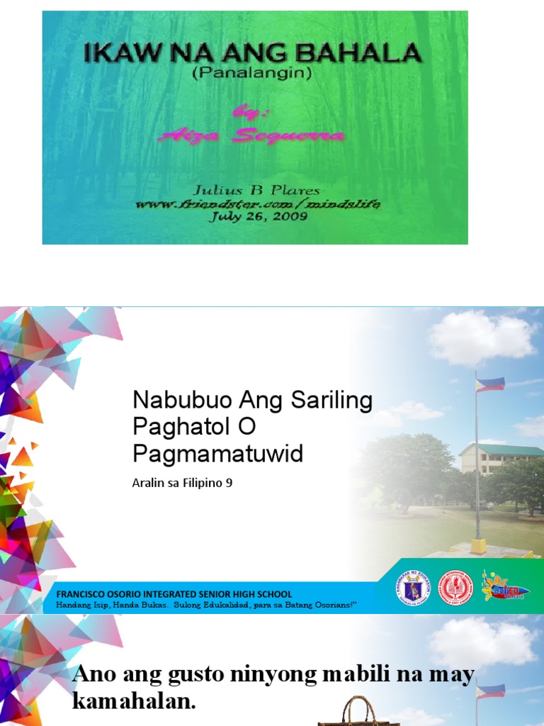 FIL 9 Q1 W1 - Nabubuo Ang Sariling Paghatol O Pagmamatuwid | PDF