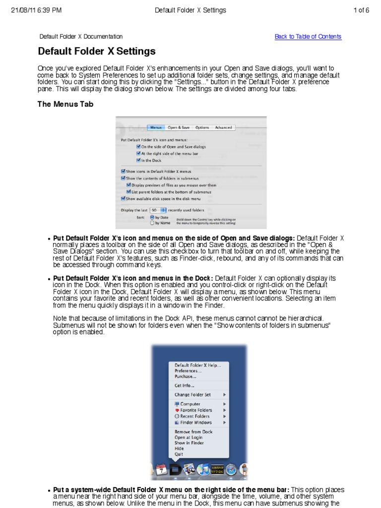 Default Folder X Settings | PDF | Finder (Software) | Menu (Computing)