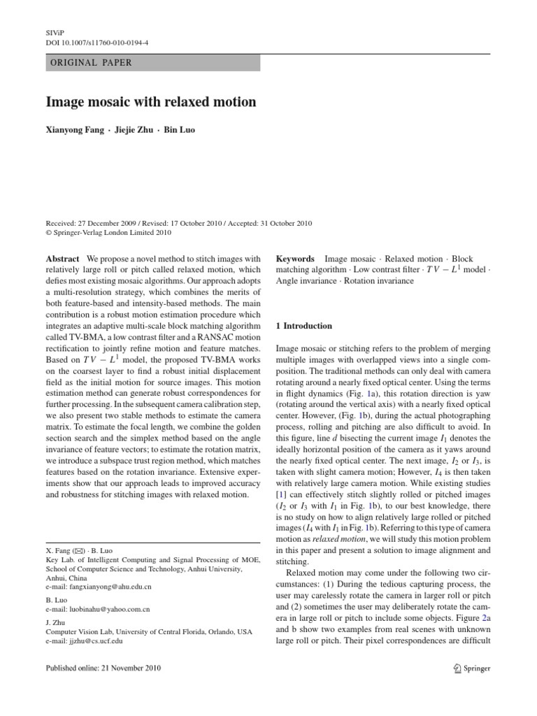 Image Mosaic With Relaxed Motion: Jiejie Zhu Bin Luo | PDF ...