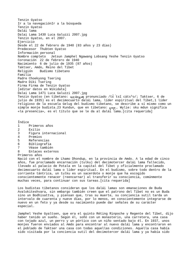 Tenzin Gyatso | PDF | XIV Dalai Lama | Budismo tibetano