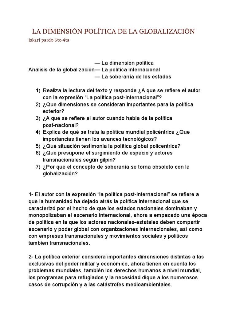 La Dimensión Política de La Globalización | PDF | Globalización ...
