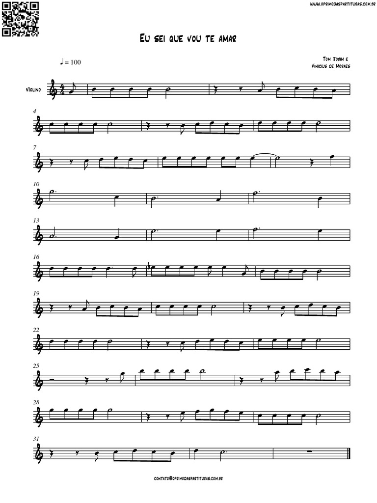 Eu Sei Que Vou Te Amar Partitura Violino | PDF