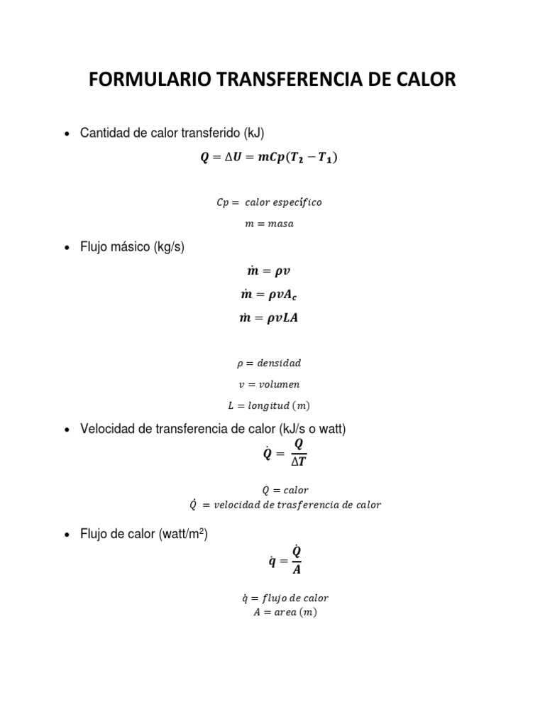 Formulario Transferencia de Calor | PDF | Calor | Transferencia de calor