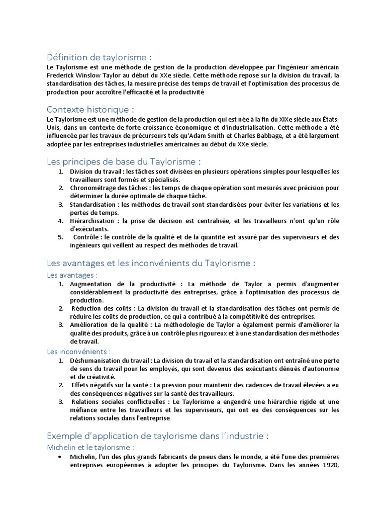 Taylorisme PDF | PDF | Division du travail | Business