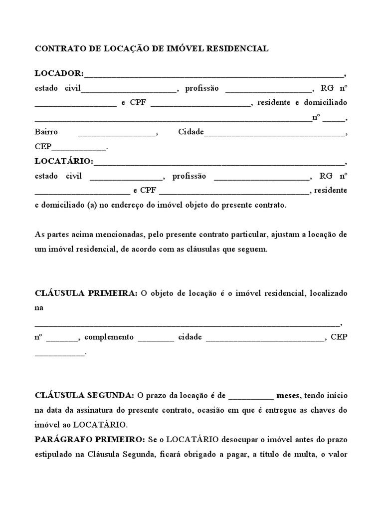 Contrato de Locação de Imóvel Residencial | PDF | Aluguel | Indenização