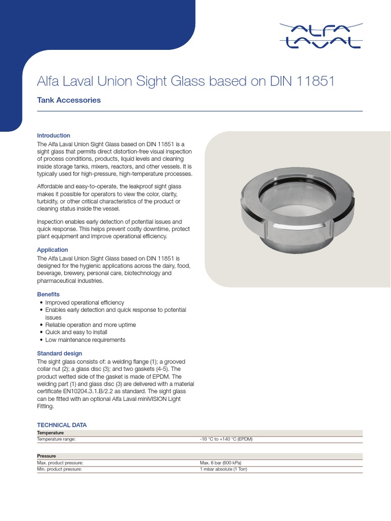 Alfa Laval Union Sight Glass Based On Din 11851 Product Leaflet | PDF ...