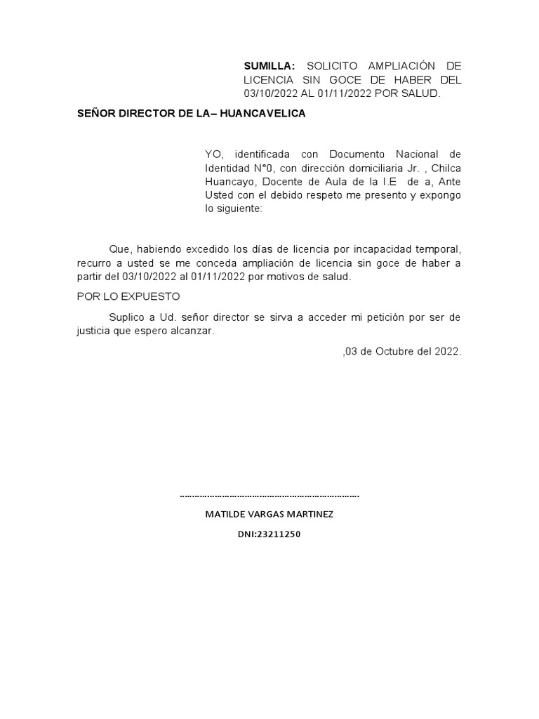 SOLICITUD SIN GOCE DE HABER Ampliacion | PDF