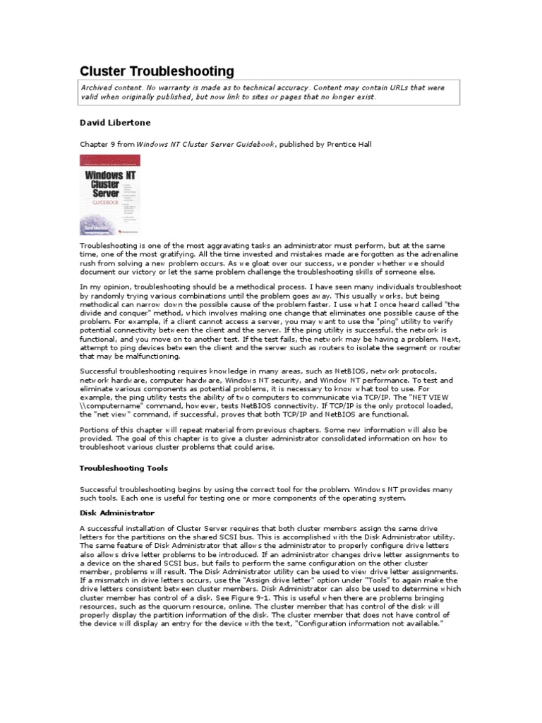 Cluster Troubleshooting: David Libertone | PDF | Computer Cluster | Ip ...