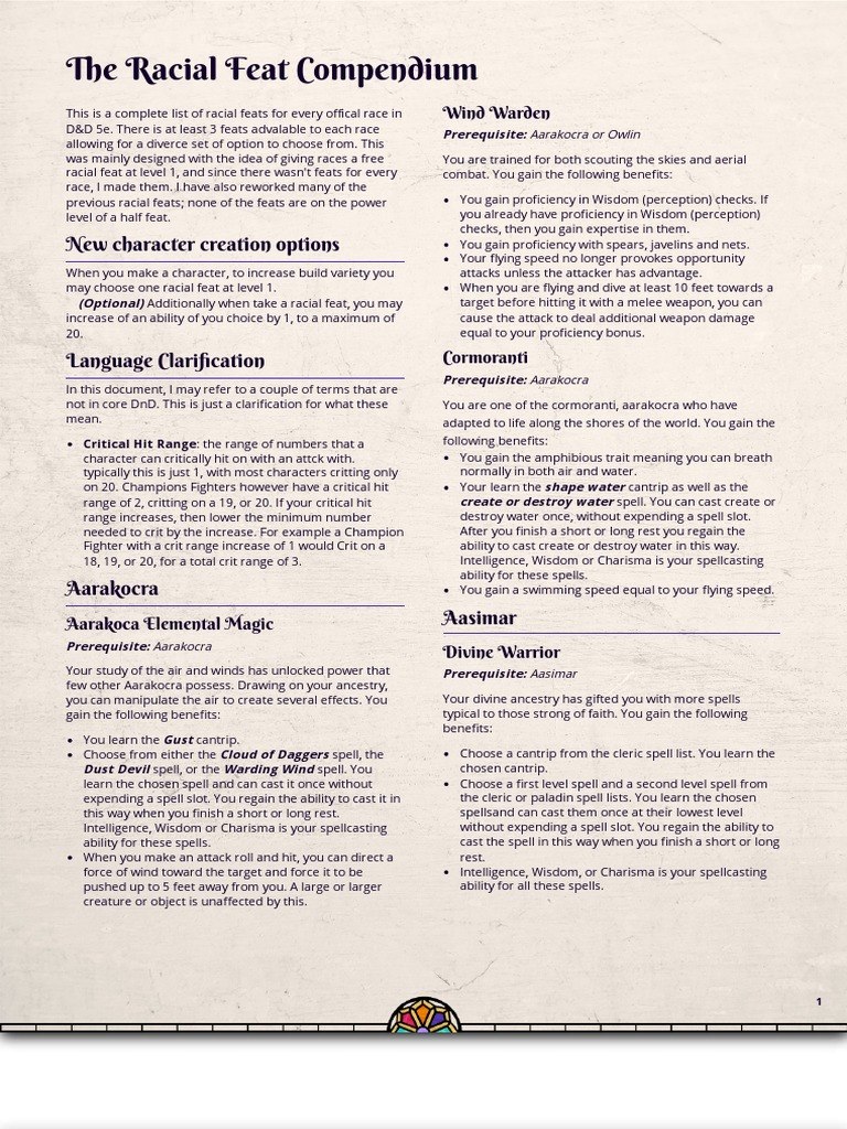 D&D 5e The Complete Overhaul - The Racial Feat Compendium - GM Binder ...