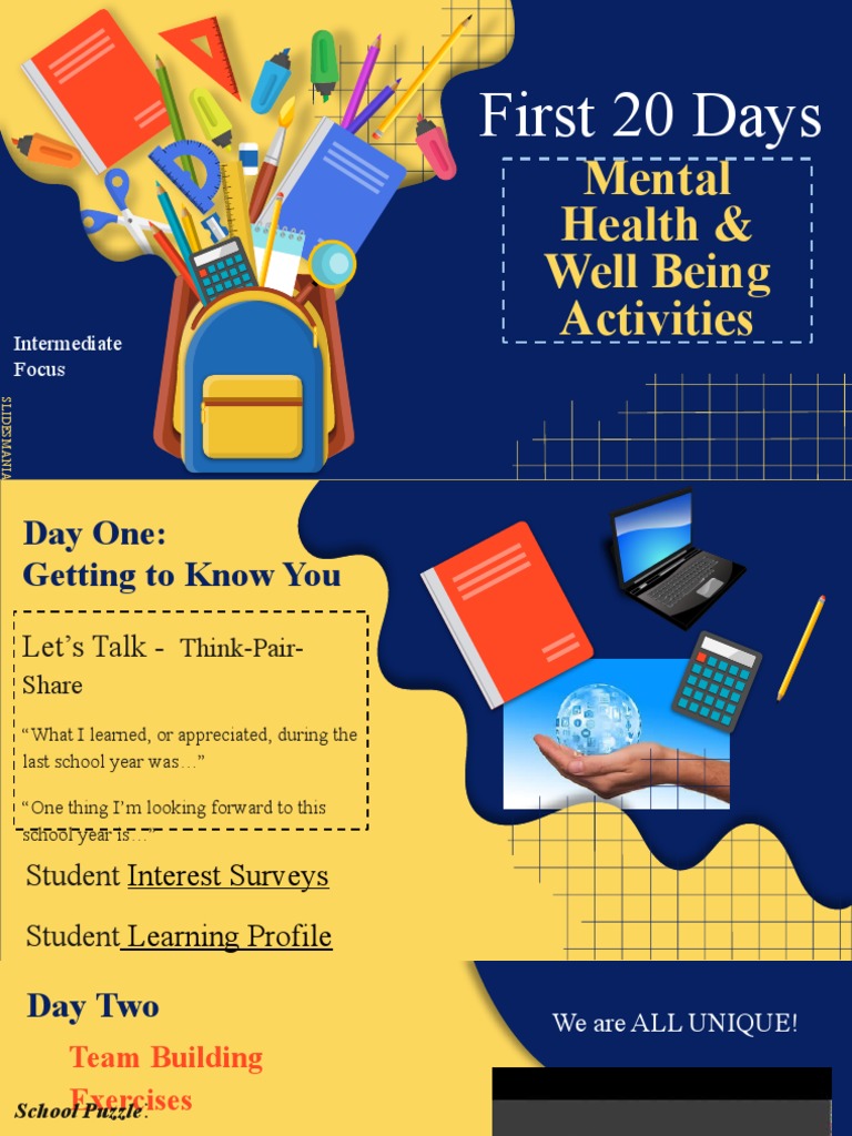 First 20 Days of School - Well Being Mental Health Activities ...