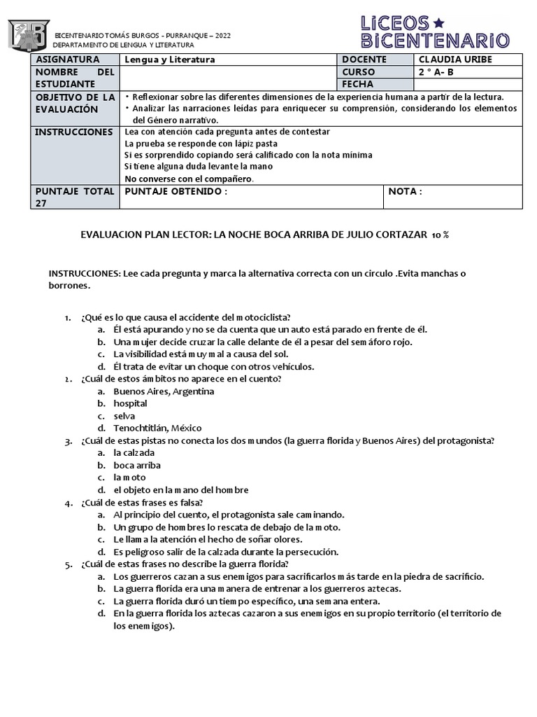Evaluación de "La Noche Boca Arriba" | PDF | Ficción general