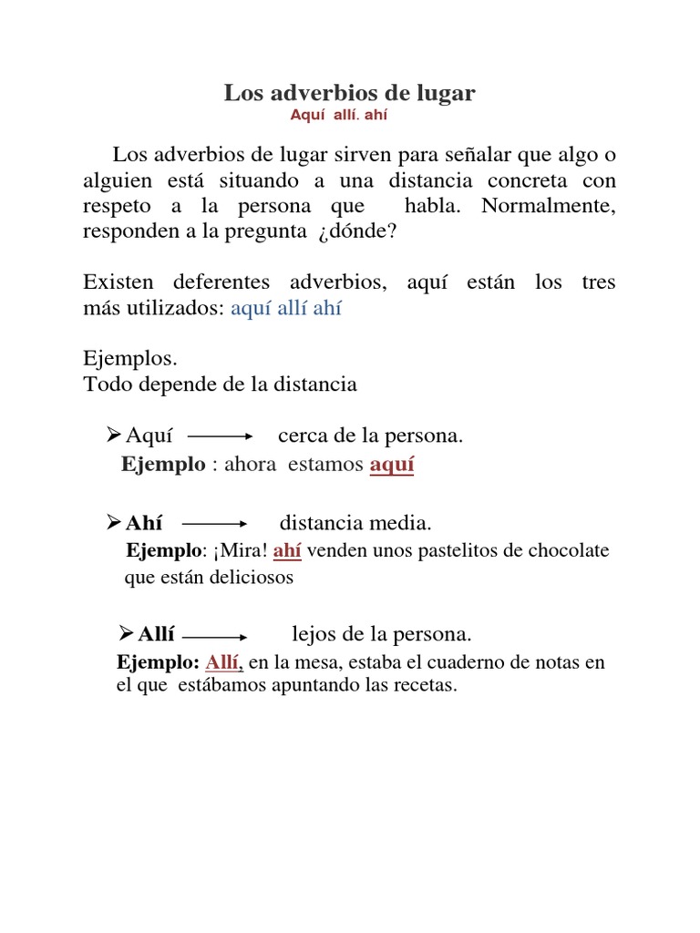 Los adverbios de lugar: aquí, allí, ahí | PDF