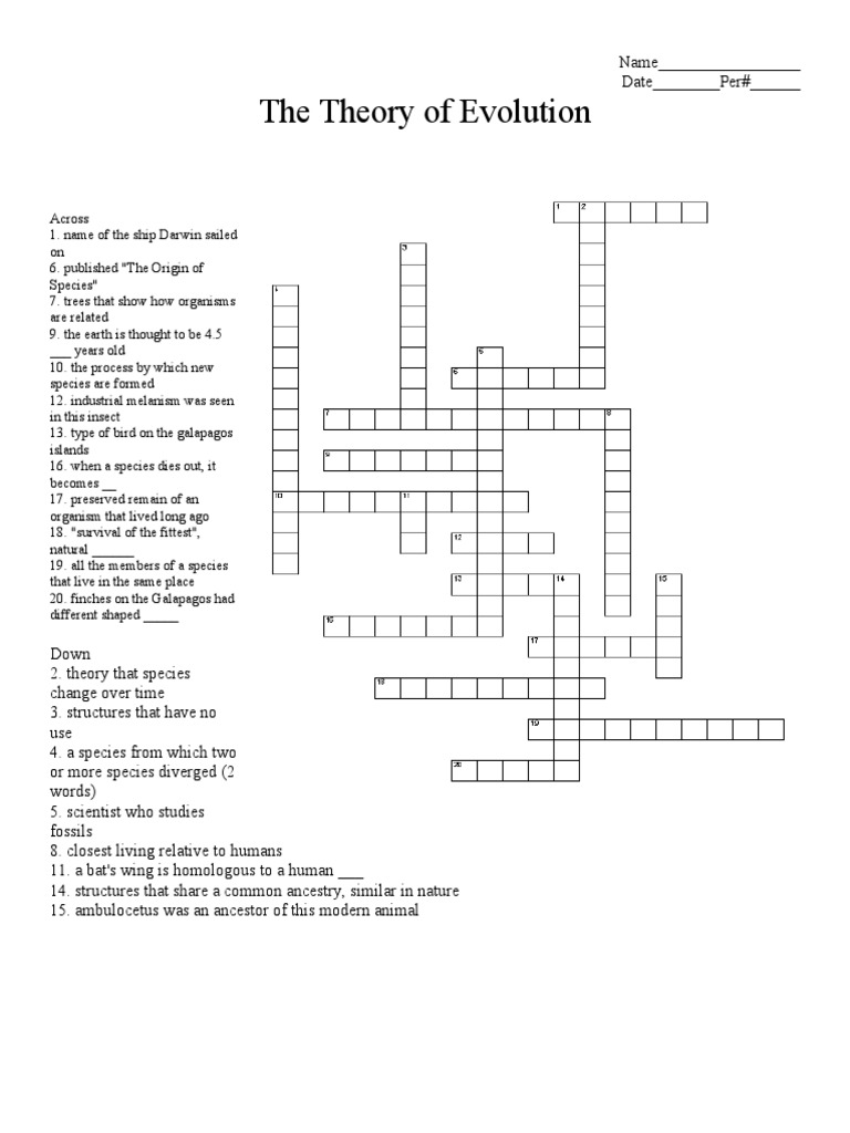 Evolution Crossword Puzzle Answers | PDF