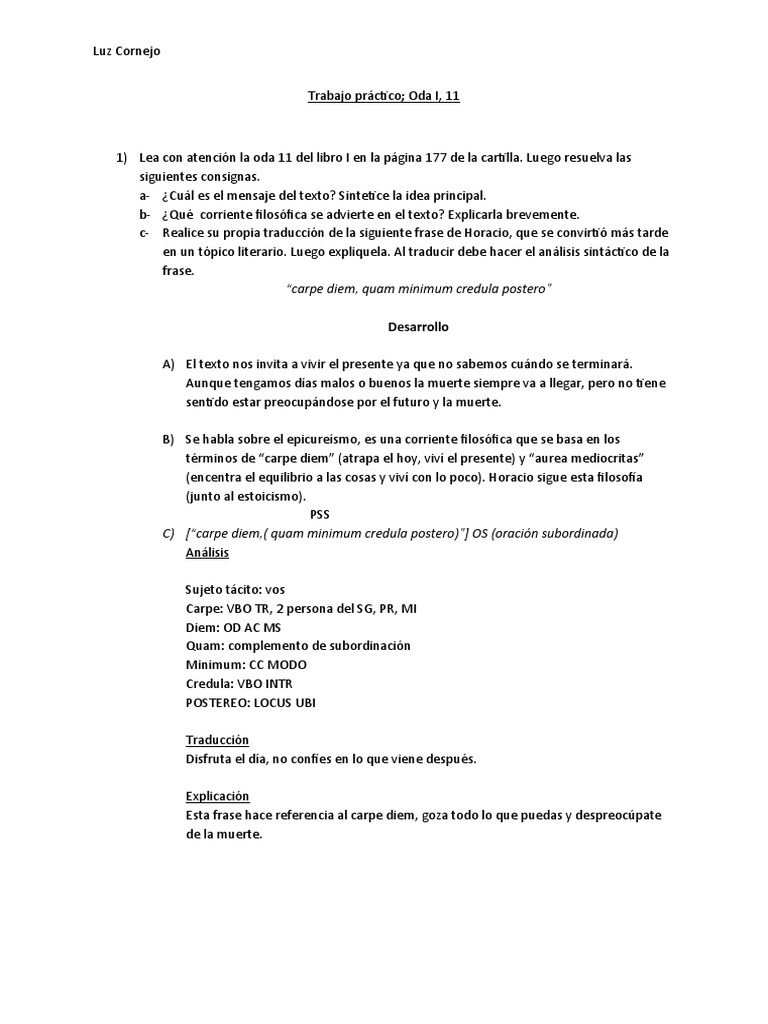 Vivir el presente: Un análisis de la Oda I, 11 de Horacio | PDF