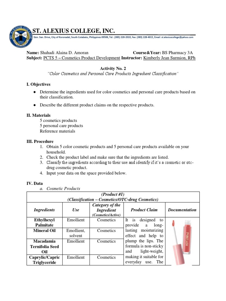 Color Cosmetics Ingredient Analysis | PDF | Food And Drug ...