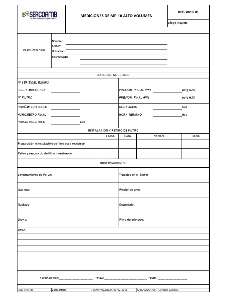 REG-AMB-01 Registro de Mediciones MP10 V5 | PDF