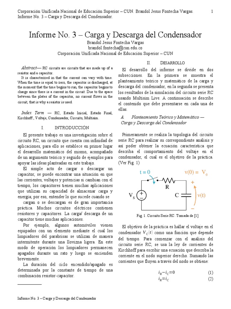 Informe ACA 3 - Circuito RC | PDF | Condensador | Ecuaciones