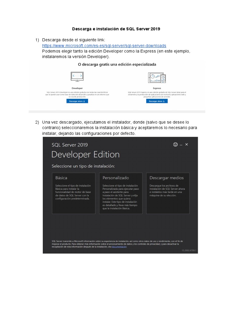 Guia - Descarga, Instalación y Prueba de de SQL Server 2019 | PDF | Servidor SQL de Microsoft ...