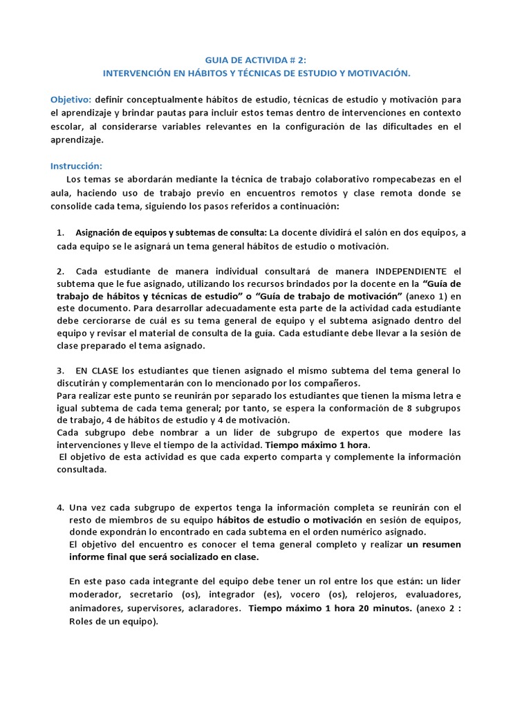 Guia Habitos de Estudio y Motivacion | PDF | Habilidades de estudio | Enseñando