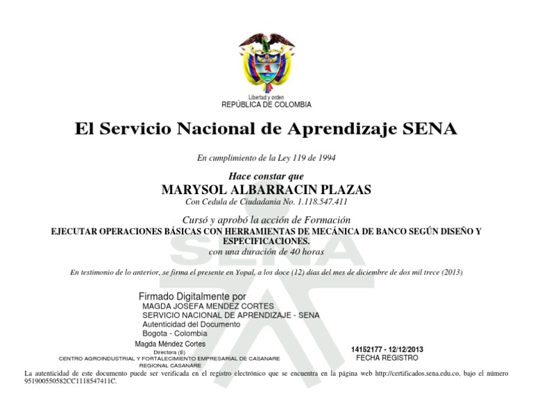 Certificado Sena | PDF