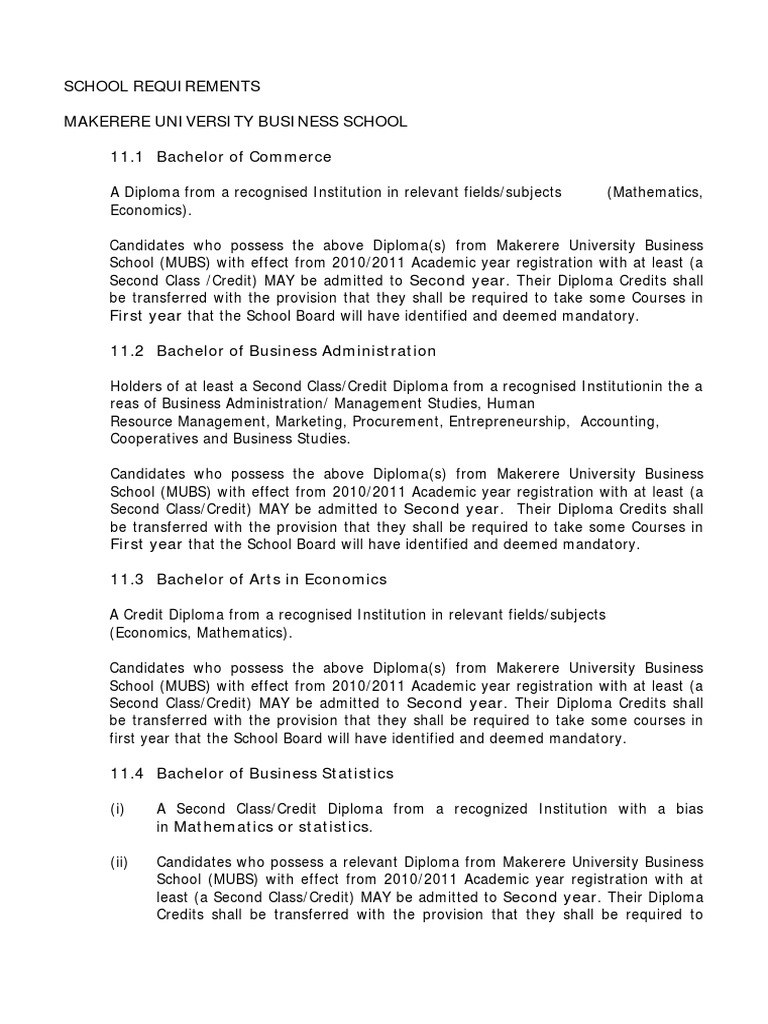 MUBS School Requirements | PDF | Bachelor's Degree | Business