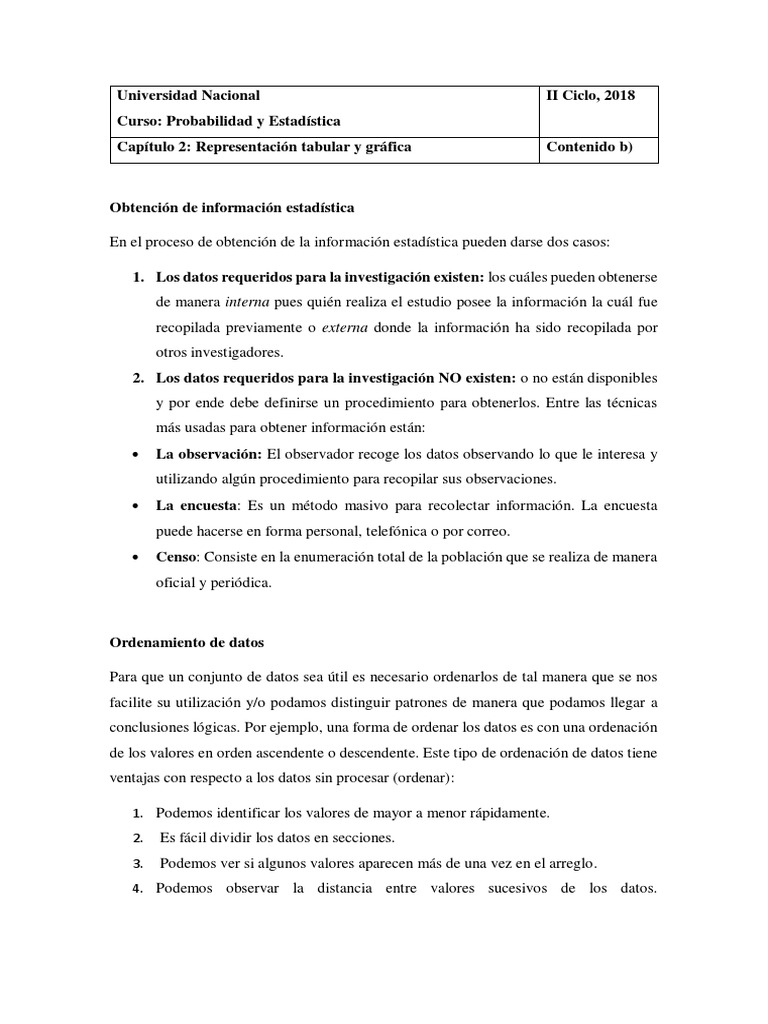 Capitulo II Representación Tabular y Gráfica | PDF | Estadísticas | Información