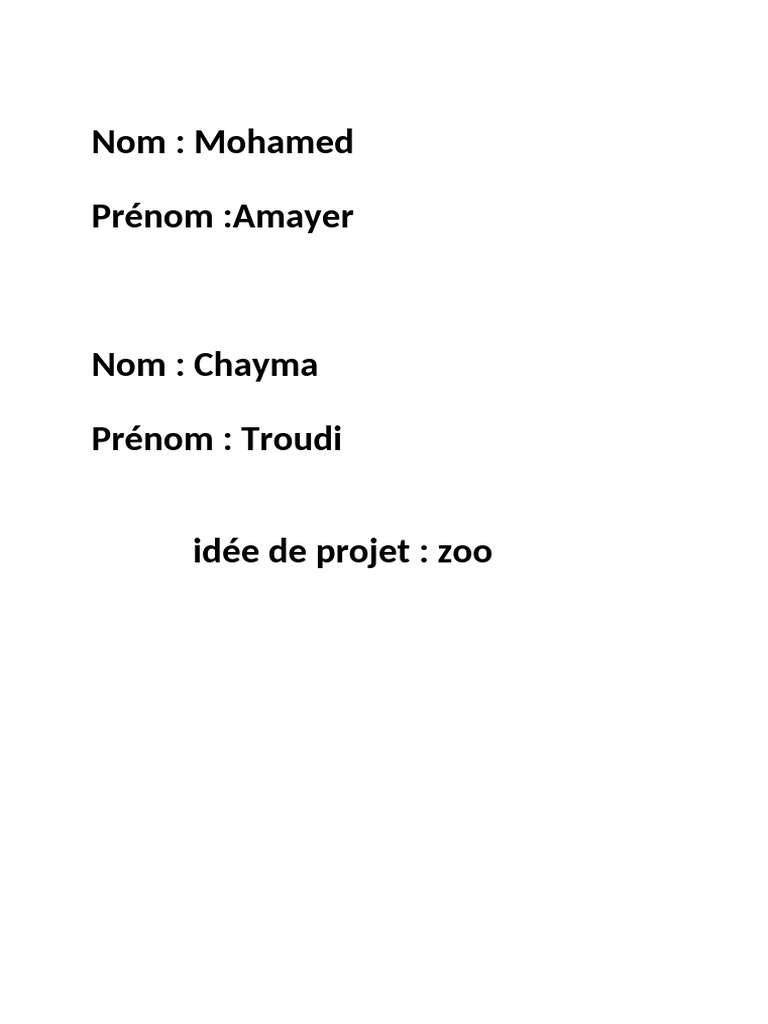 Nom: Mohamed Prénom:Amayer | PDF | zoo