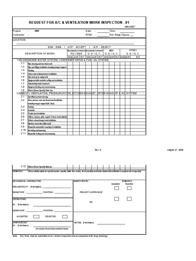 6-Request AC - Ventilation Work Inspection 01 - 02 | PDF | Duct (Flow ...