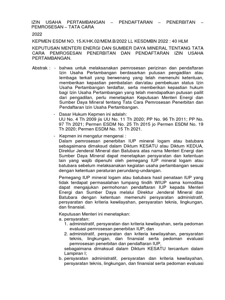 Abstrak Kepmen Esdm No 15 K Hk 02 Mem B 2022 Pdf