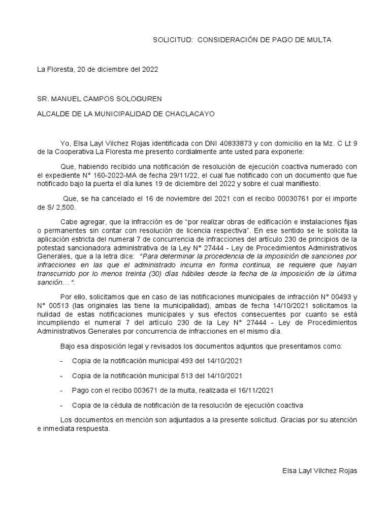 Solicitud Pago de Multa | PDF | Multa (pena) | Justicia