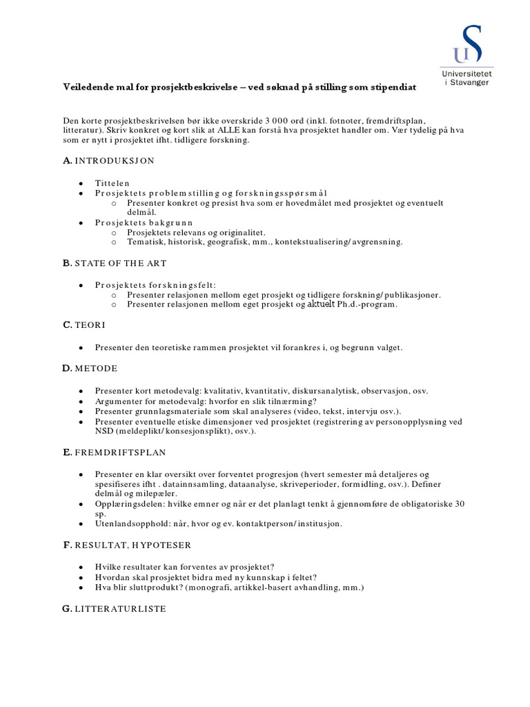 Prosjektbeskrivelse Mal | PDF