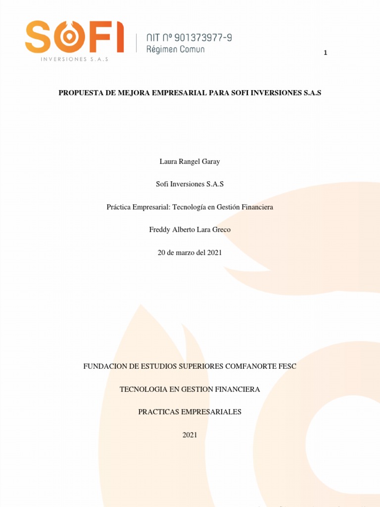 Propuesta de Mejora Empresarial para Sofi Inversiones S | PDF