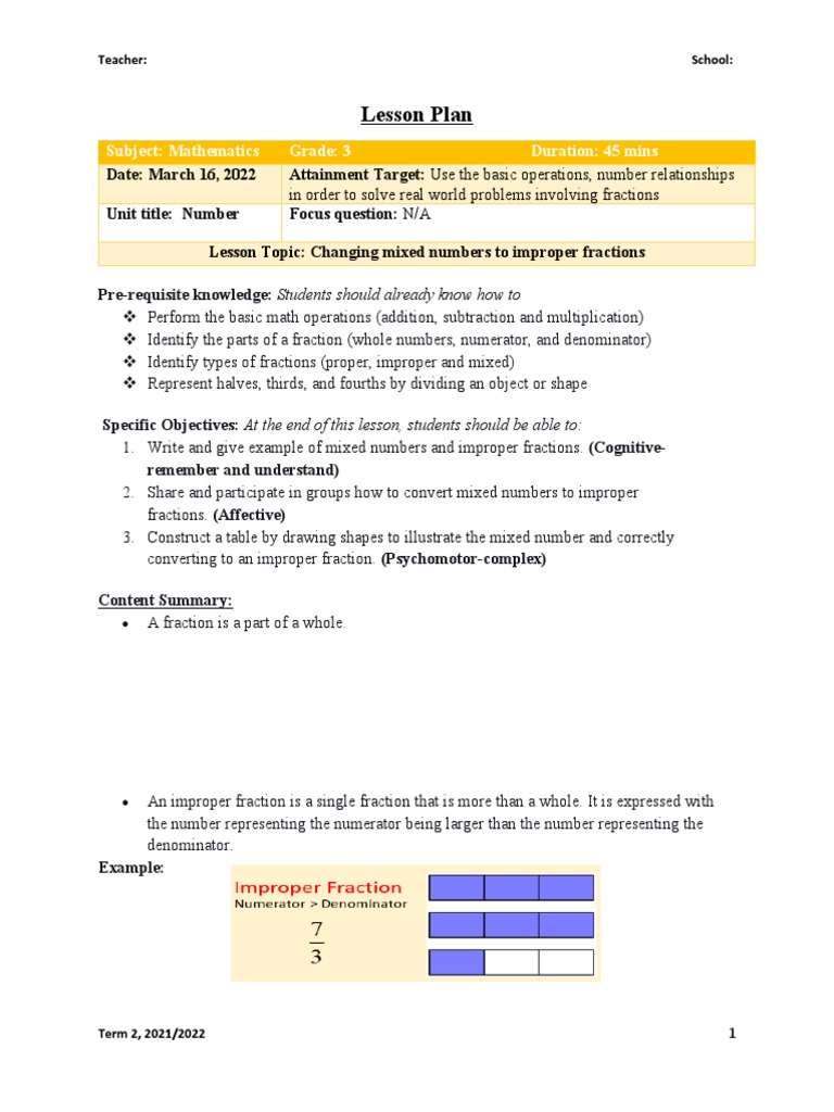 Converting Mixed Numbers to Improper Fractions | PDF | Numbers | Cognition
